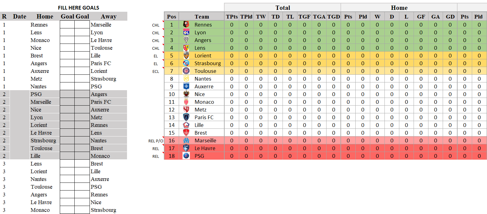 Ligue 1 Excel 2025-2026 France Football Championship Download ...